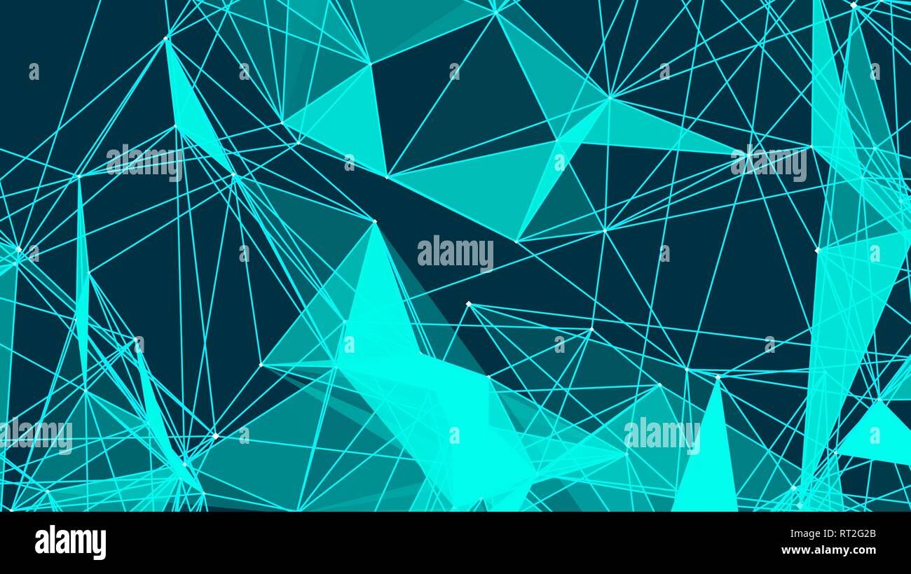 Abstract triangles with connections are in space. Background with ...