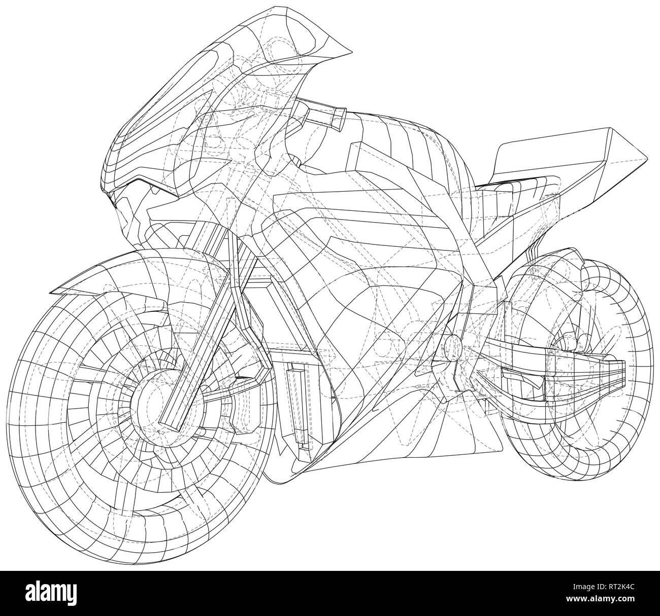Sports bike technical wire-frame. EPS10 format. Vector created of 3d ...
