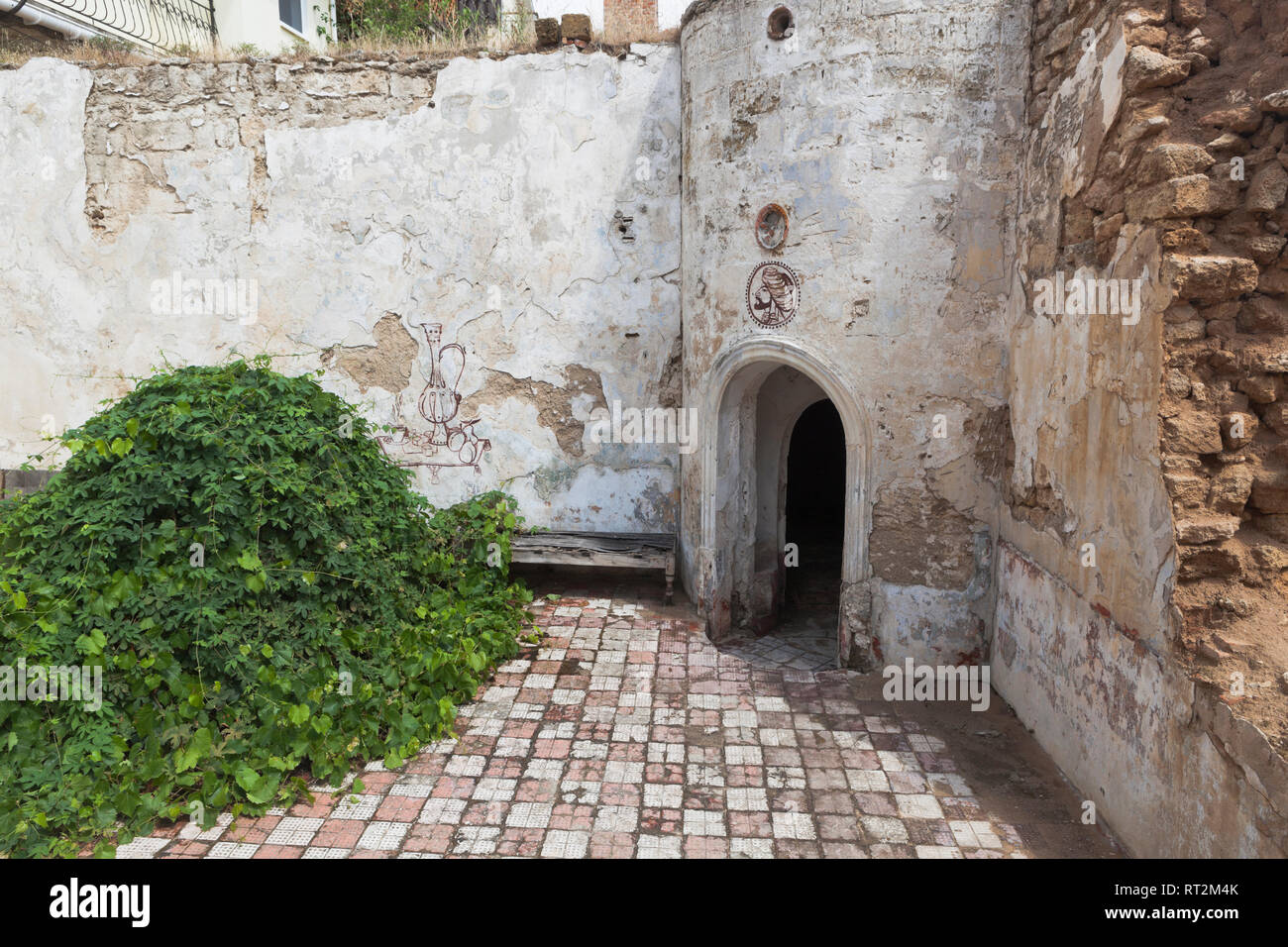 Interior of a changing room in a collapsing Turkish bath in the city of ...