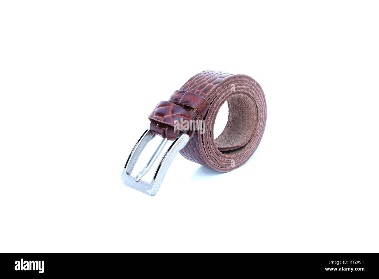 brown leather belt on isolated Stock Photo - Alamy