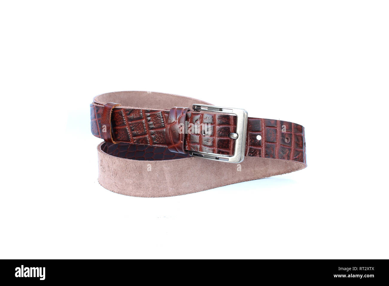 brown leather belt on isolated Stock Photo - Alamy