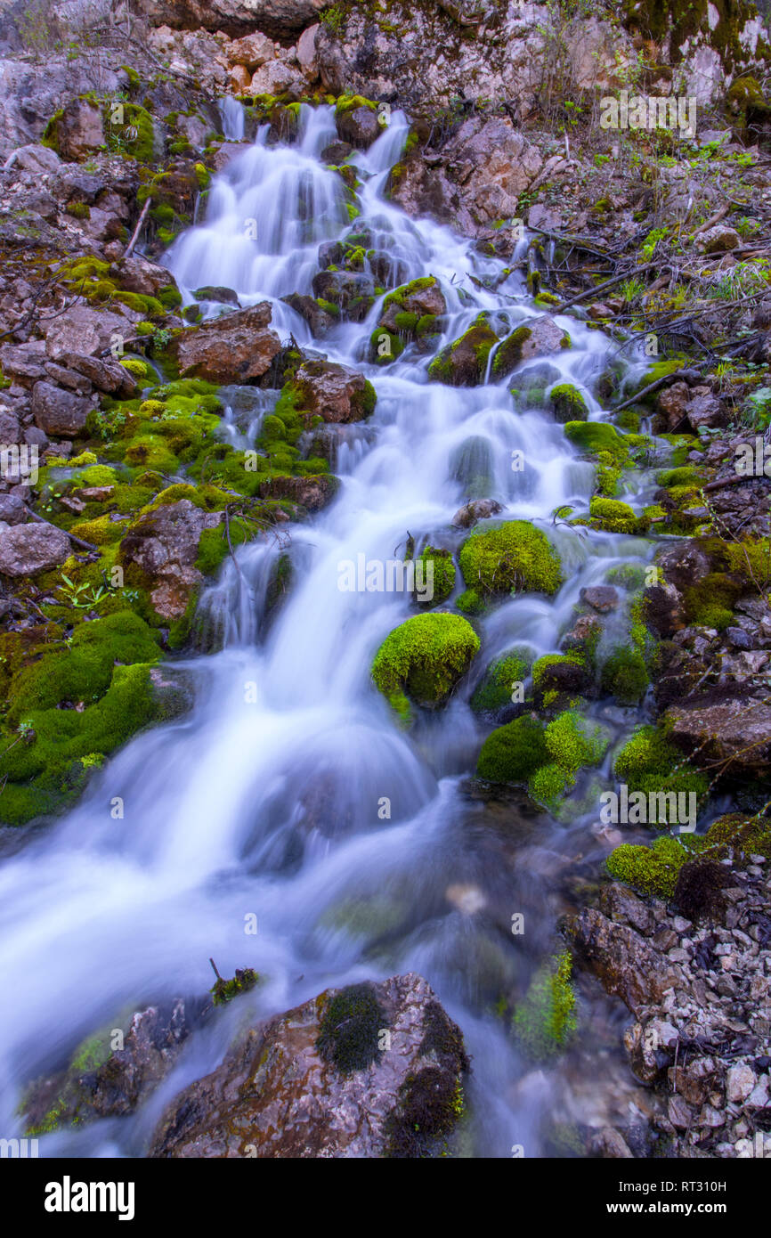 water flowing over rocks full of moss Stock Photo - Alamy