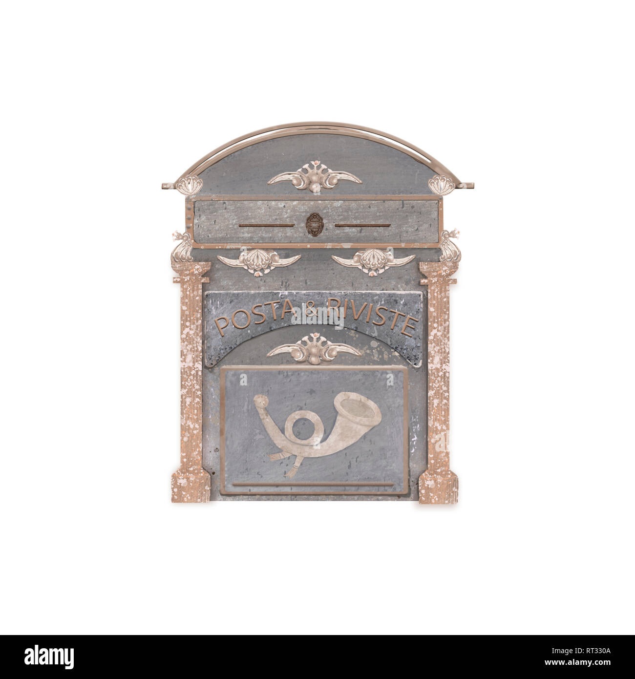 Old vintage metal mailbox on the white wall of the house. Italy post ...