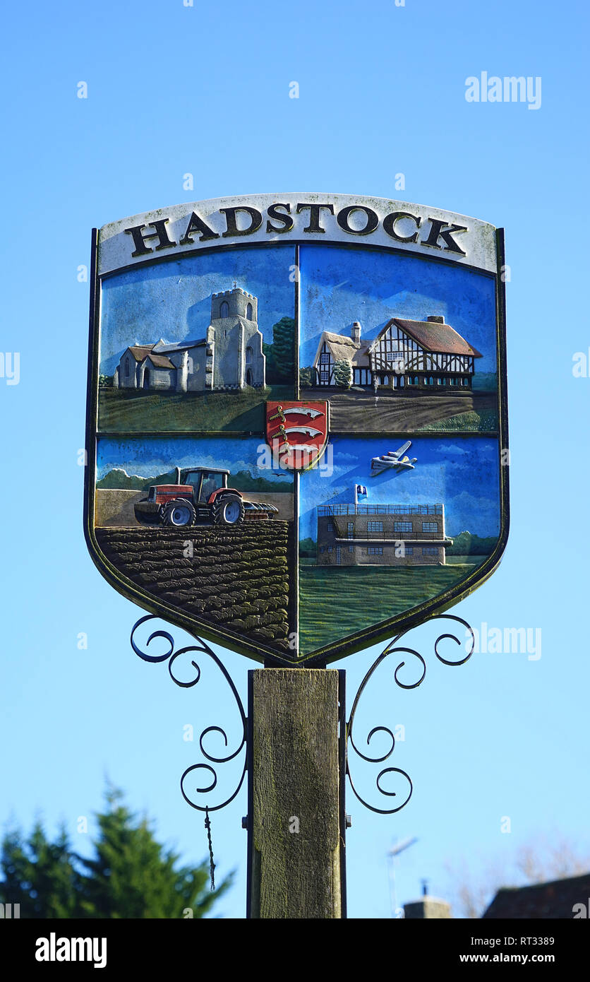 The village sign at Hadstock Stock Photo - Alamy