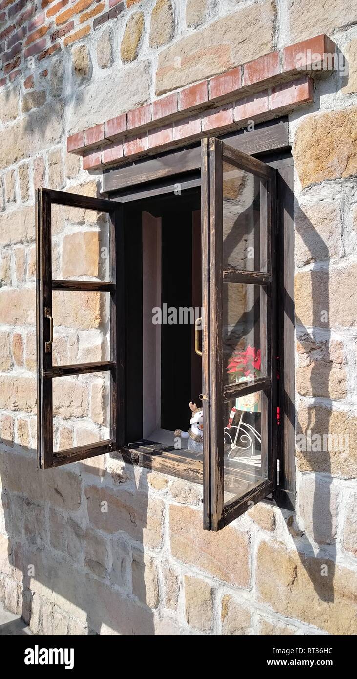 The Traditional ancient gothic style window. Old vintage window on ...
