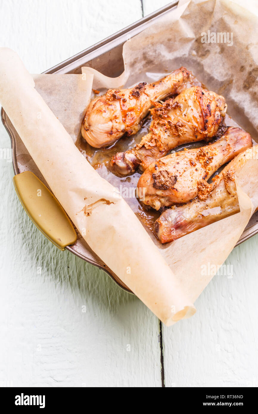 Prepared fresh chicken in oven Stock Photo - Alamy