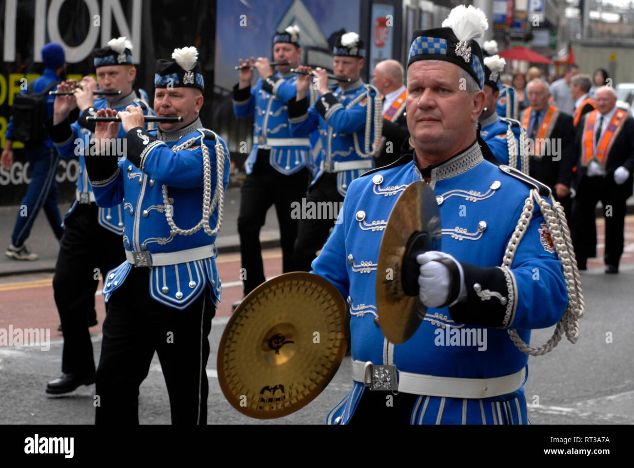 Traditional street parade near Central Station, Glasgow, Scotland ...