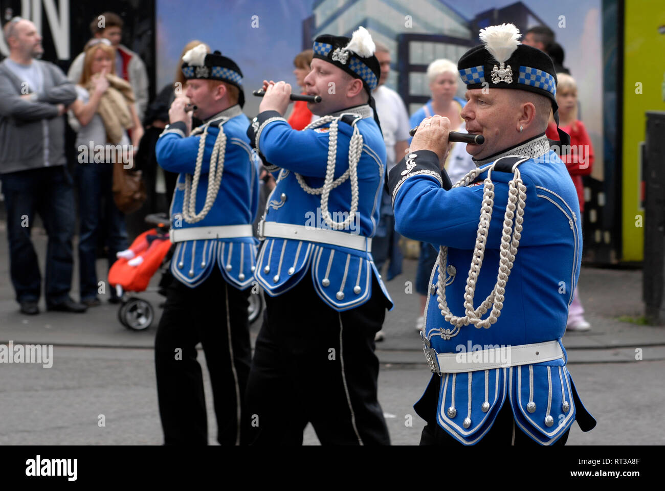 Traditional street parade near Central Station, Glasgow, Scotland ...