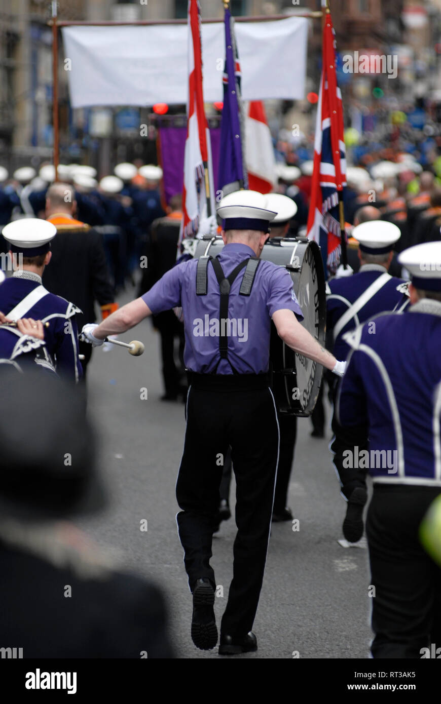 Traditional street parade near Central Station, Glasgow, Scotland ...