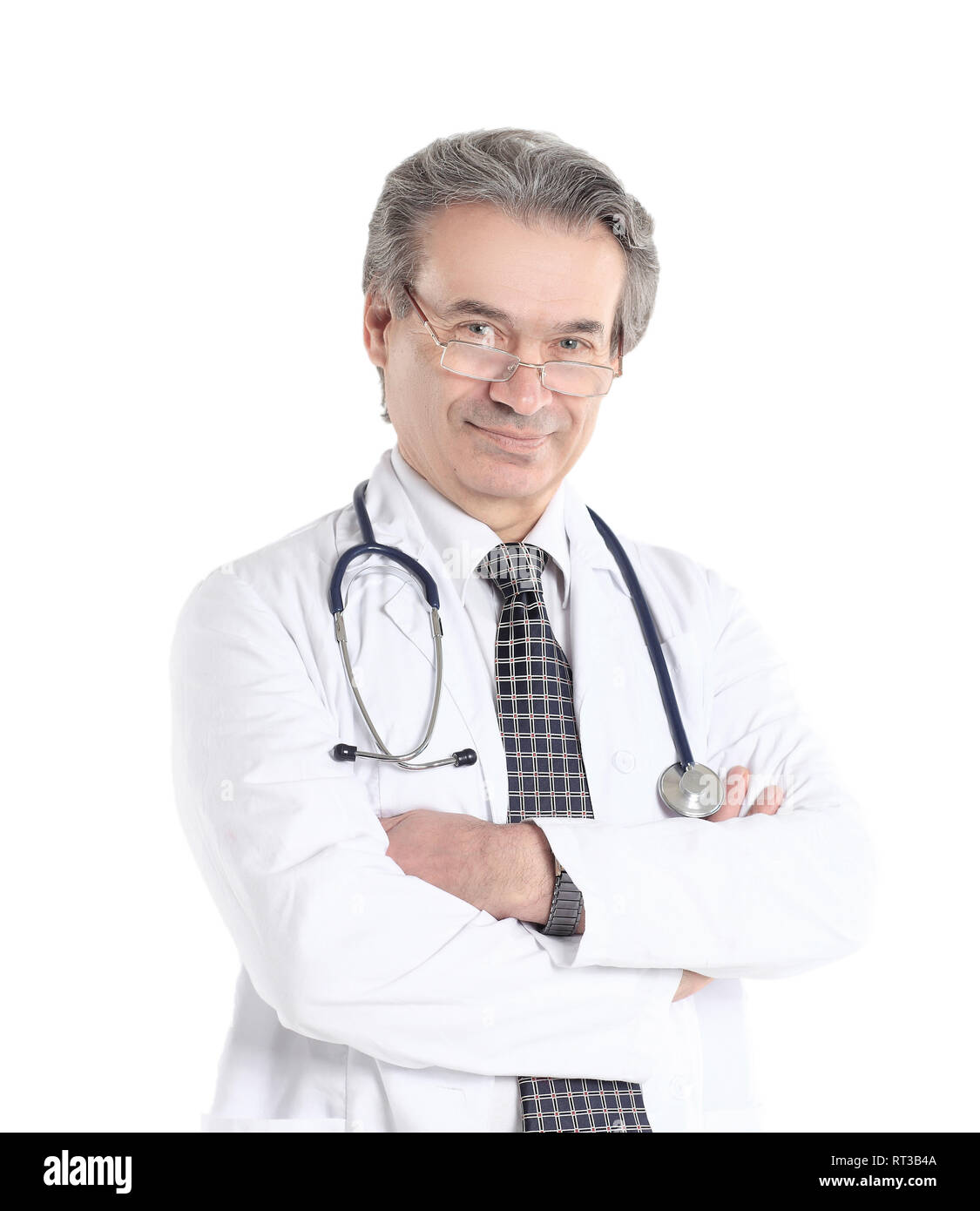 smiling therapist doctor with stethoscope .isolated on white background ...
