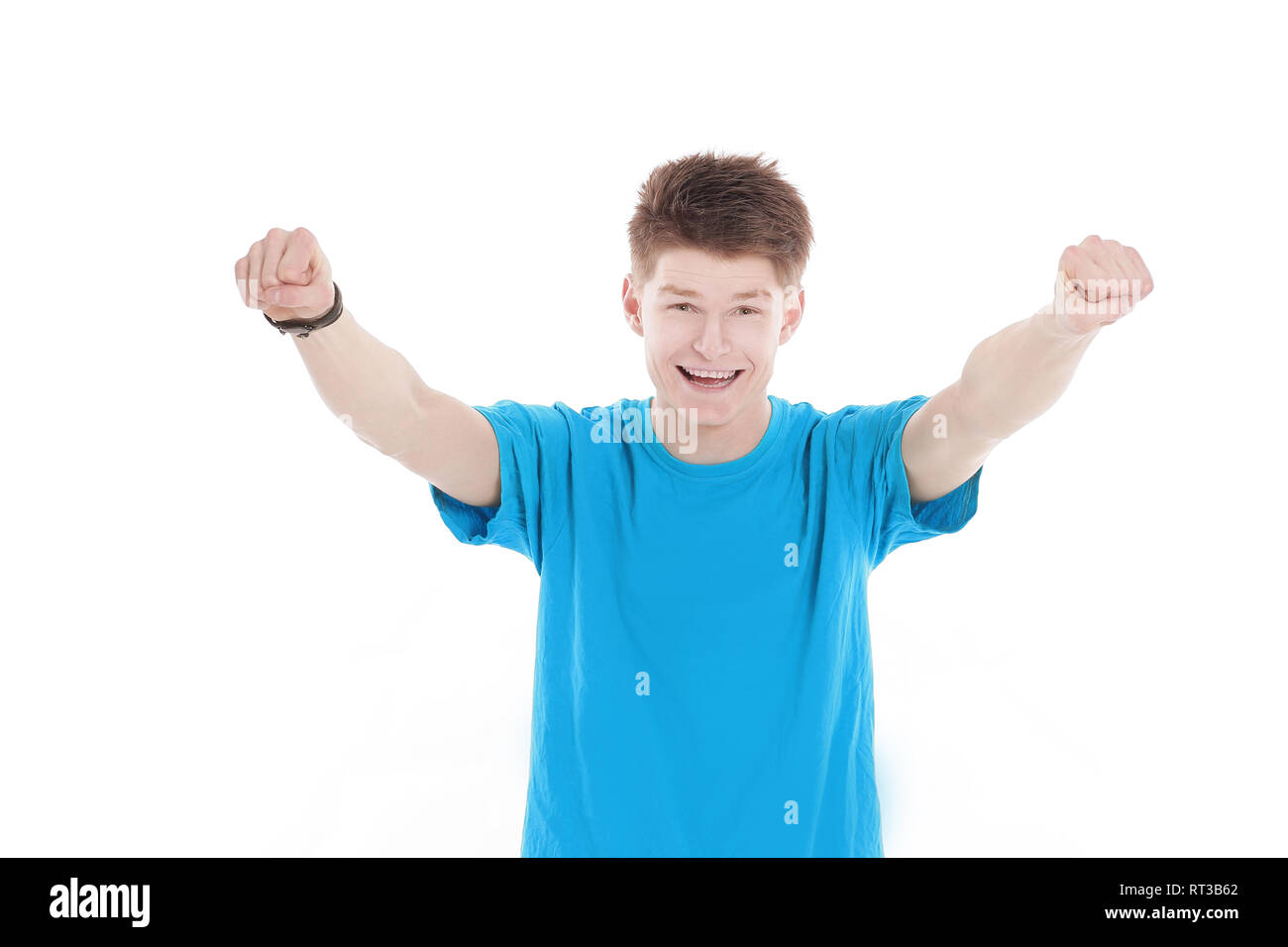 very happy modern guy showing his success Stock Photo - Alamy