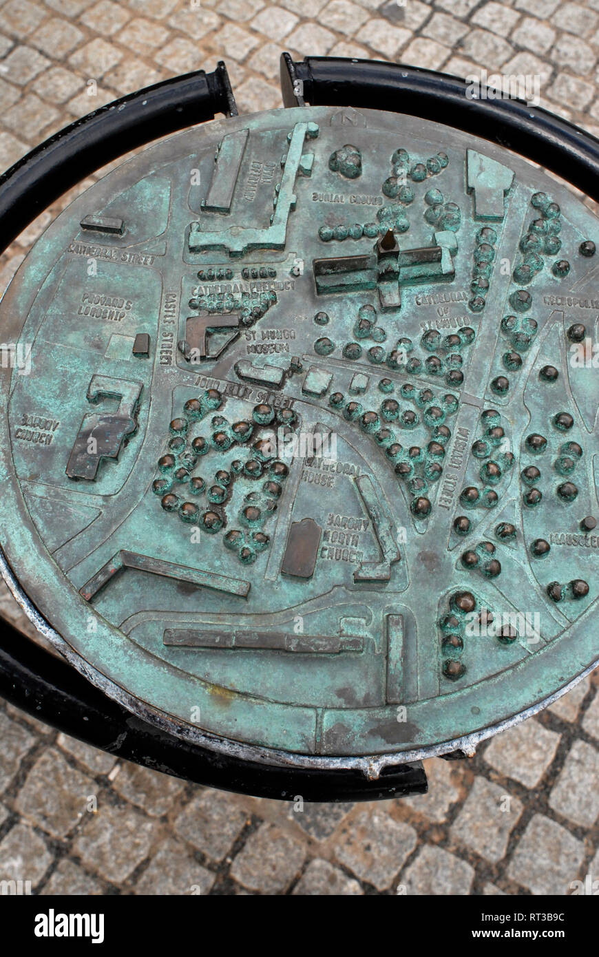 Metal plate, manhole cover with the plane of Glasgow on relive ...