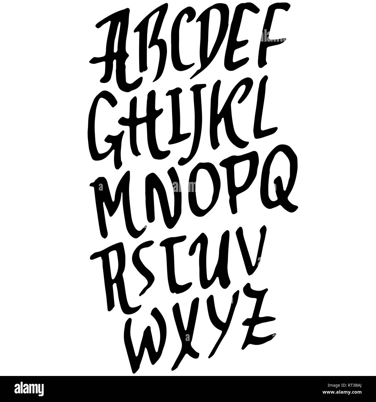 Simple alphabet letters. Handdrawn grunge ink font. Vector illustration ...