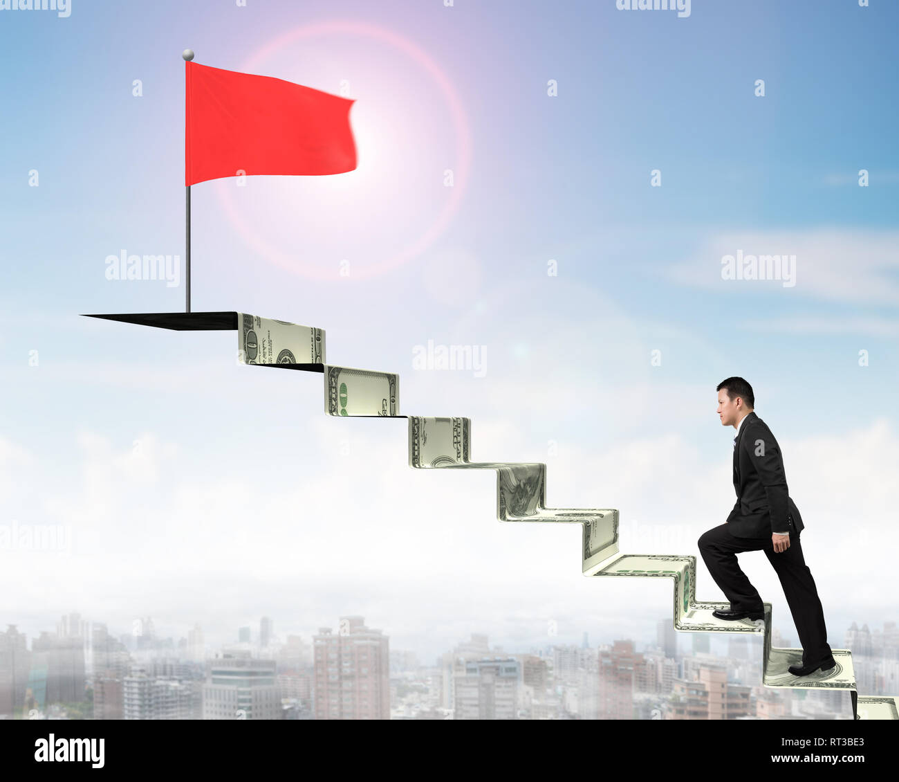 Man walking up money stairs hi-res stock photography and images - Alamy