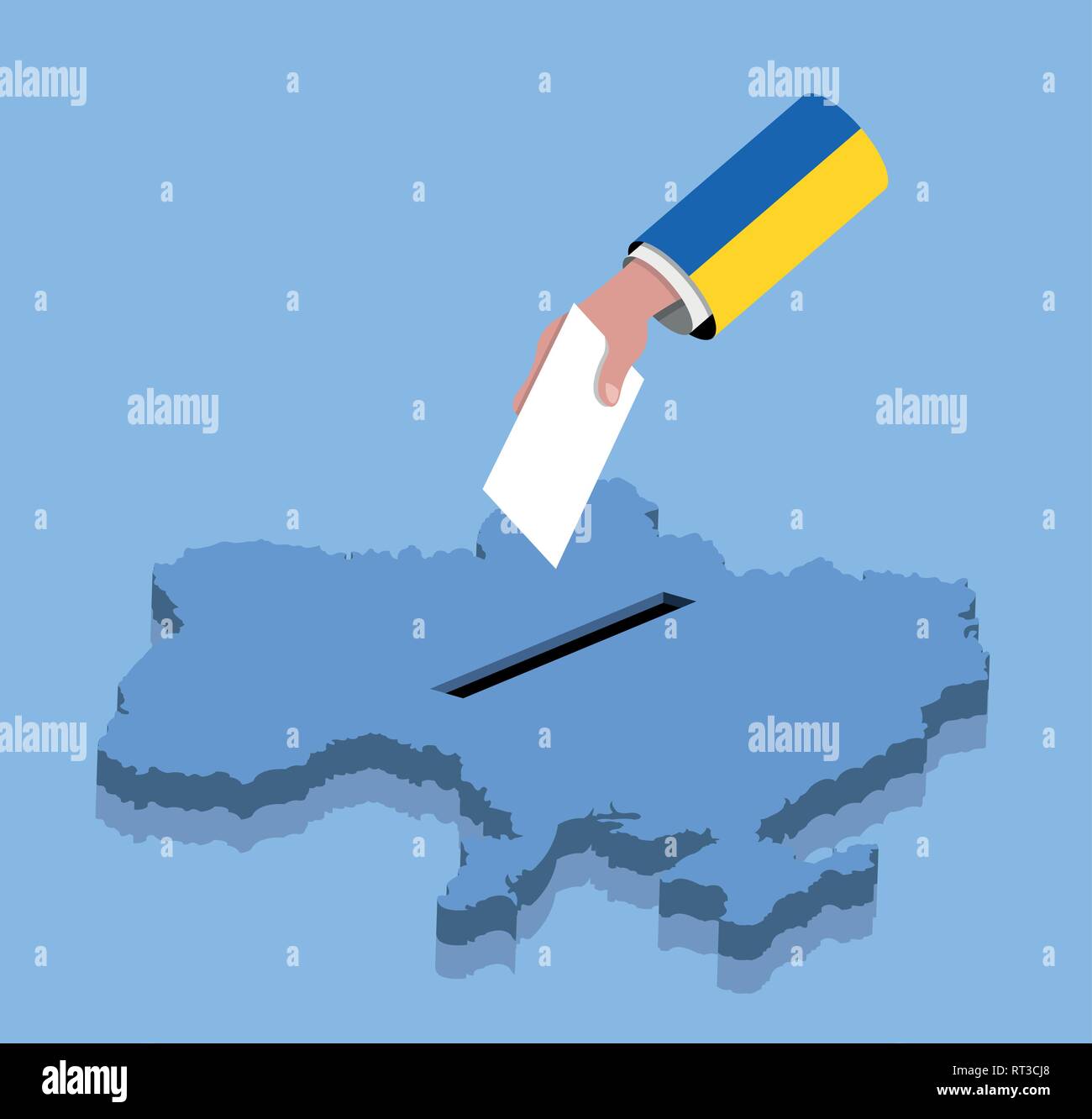 Vote with hand for Ukrainian election over a Ukraine map. All the ...