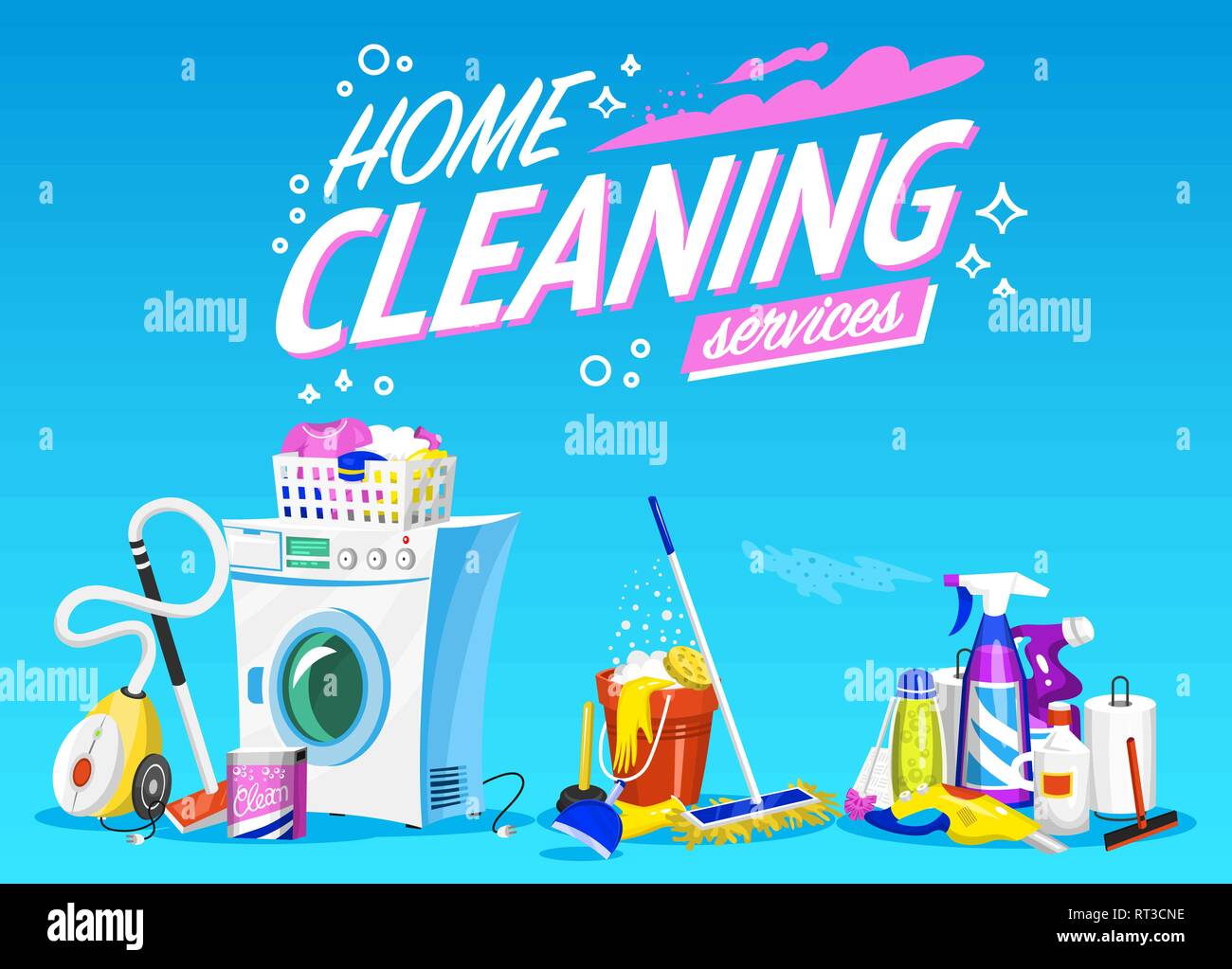 Cleaning service Poster. Home tools Banner. Washing machine, Detergents ...