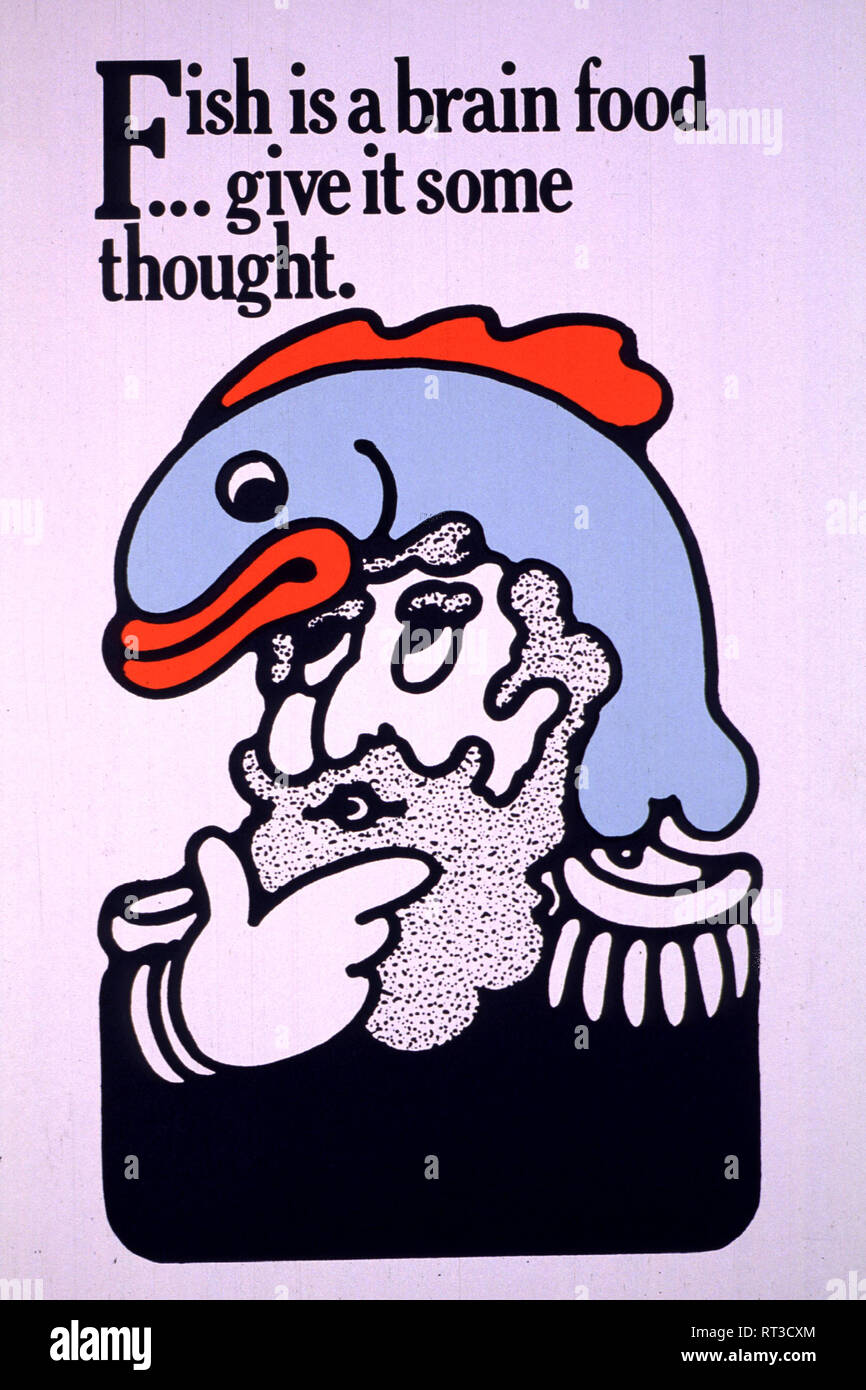 Fish is brain food vintage poster Stock Photo - Alamy