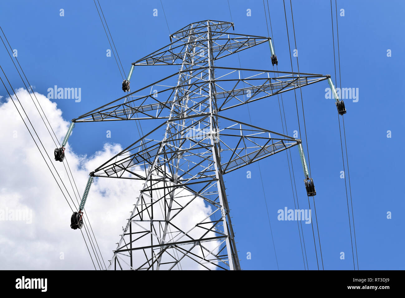 Brand new power line in construction, wiring work in progress Stock ...