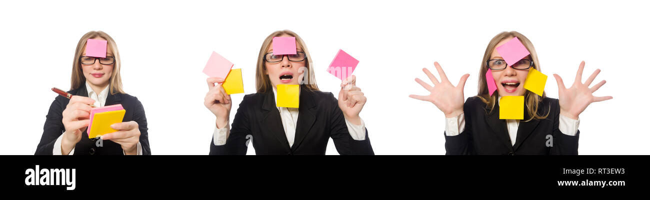 Woman with reminders isolated on white Stock Photo - Alamy