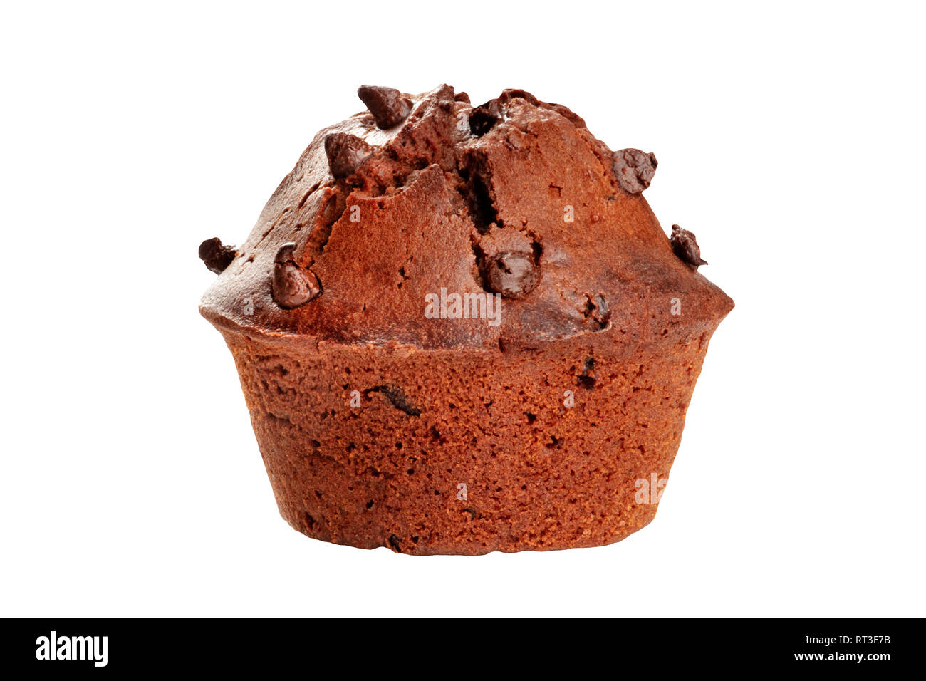 A side view of a chocolate chip muffin, isolated on a white background ...