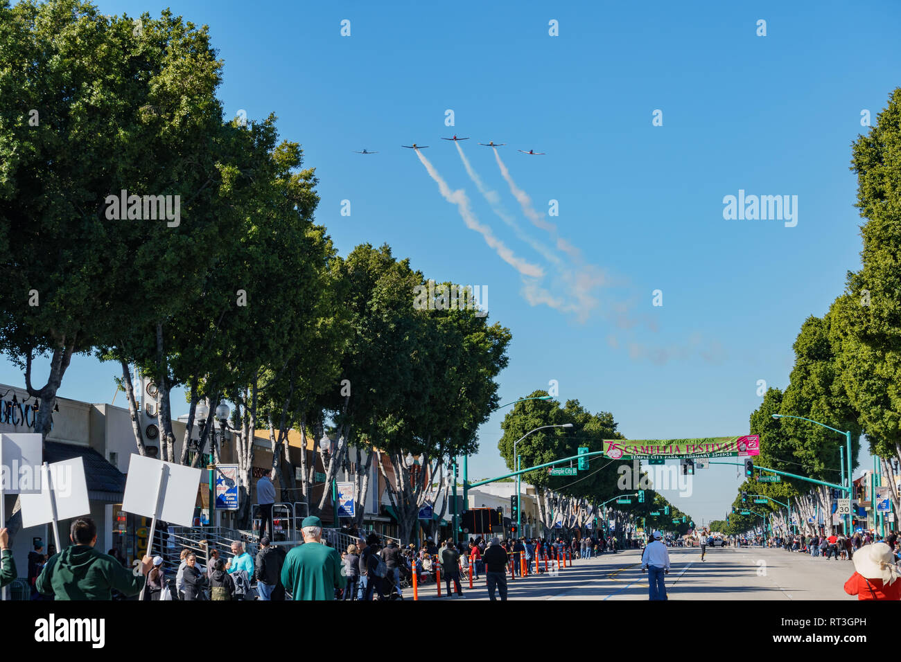 Los Angeles, FEB 23: Old Fighter aircraft flying over for the opening ...
