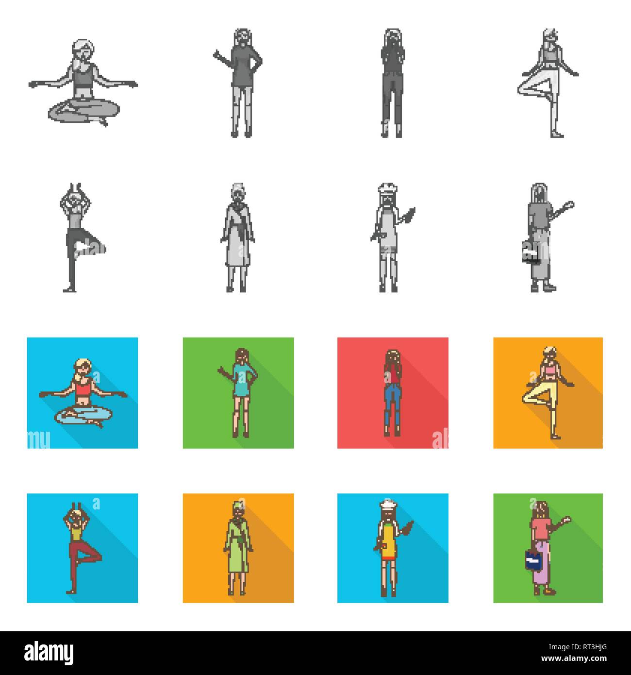 Isolated object of posture and mood icon. Set of posture and female ...