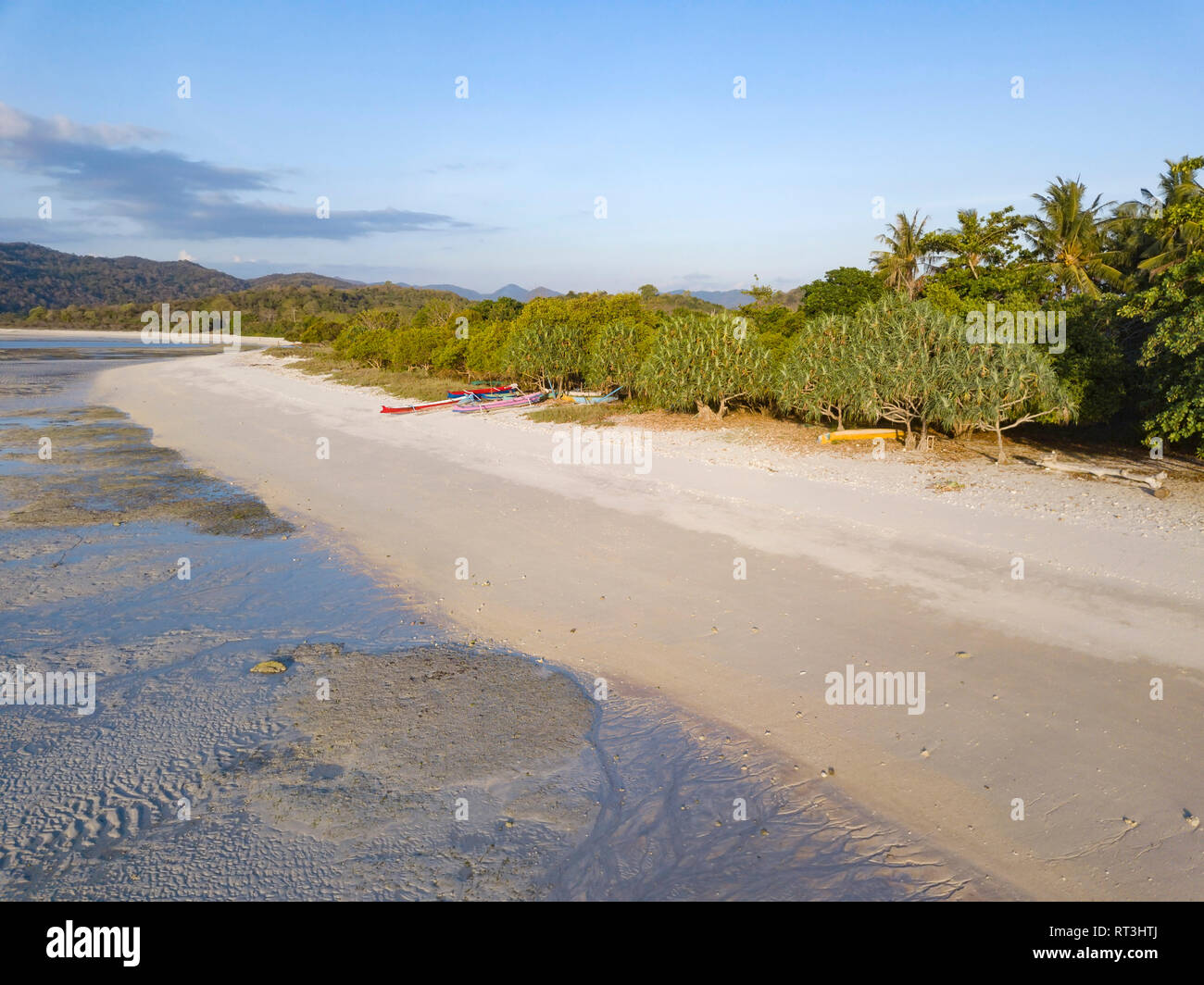 Indonesia, West Sumbawa, Aerial view of Jelengah beach, Scar reef surf ...