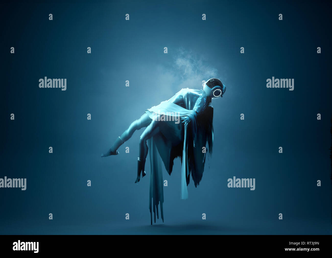 Levitation Portrait. A futuristic Space Women Portrait Floating upwards ...