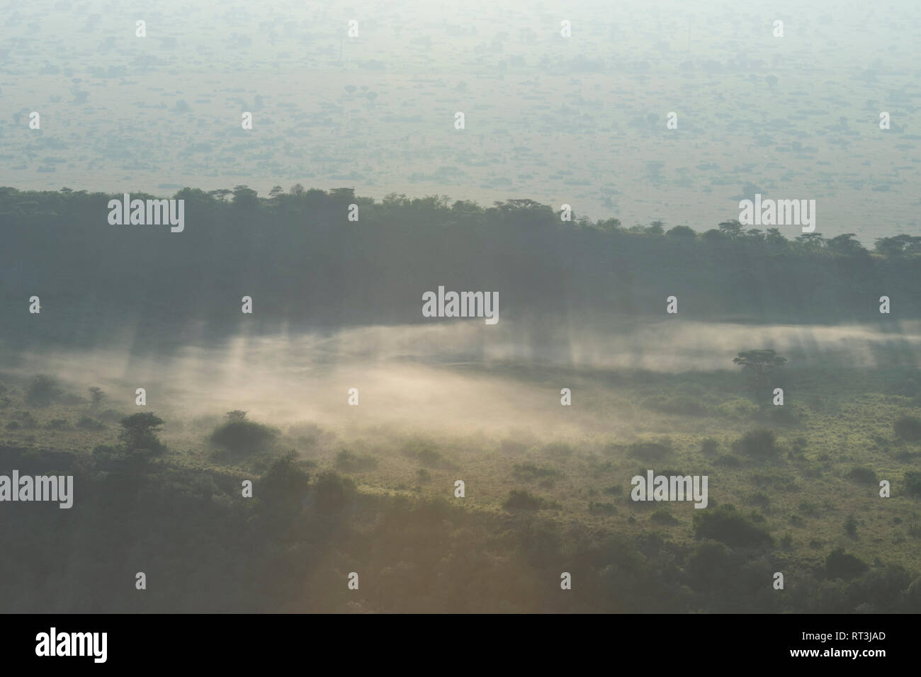 Mist hanging in an explosion crater on the crater drive, Queen ...