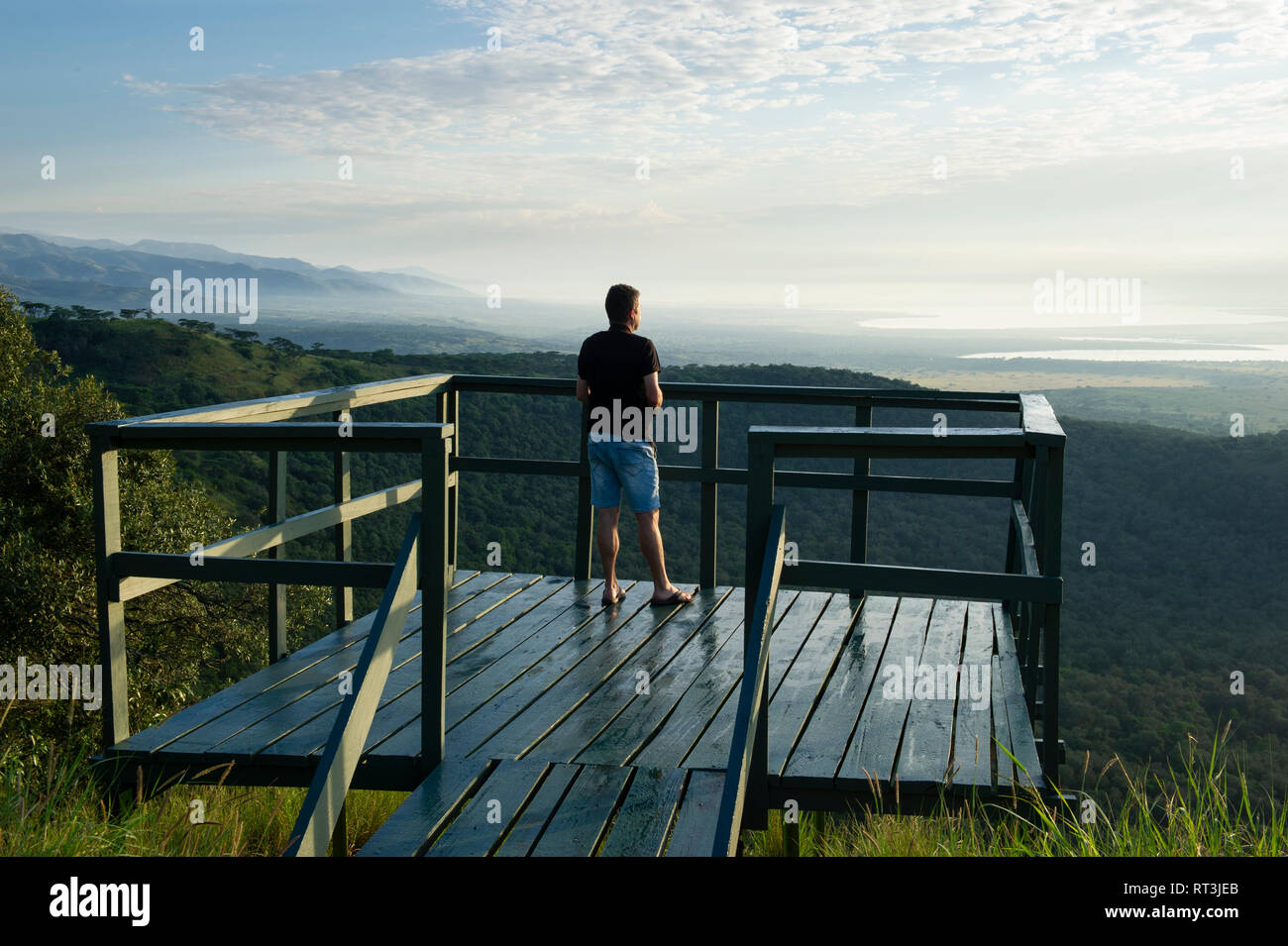 Tourist on a viewing deck on the crater drive, Queen Elizabeth NP, Uganda Stock Photo - Alamy