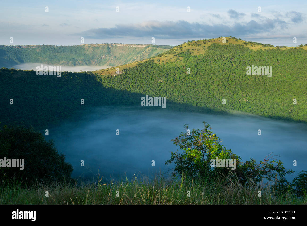 Explosion crater on the scenic crater drive, Queen Elizabeth NP, Uganda ...