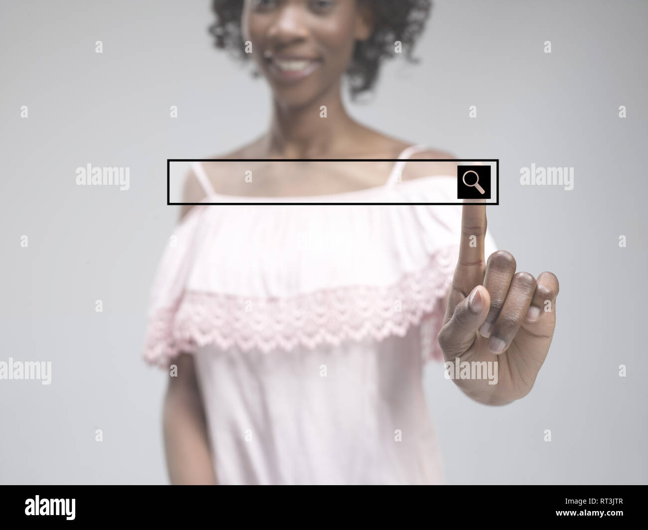 Businesswoman finger touching empty search bar, modern business ...