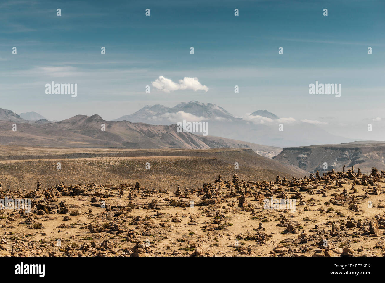 many stone pyramides landscape in Peruvian mountains Stock Photo - Alamy