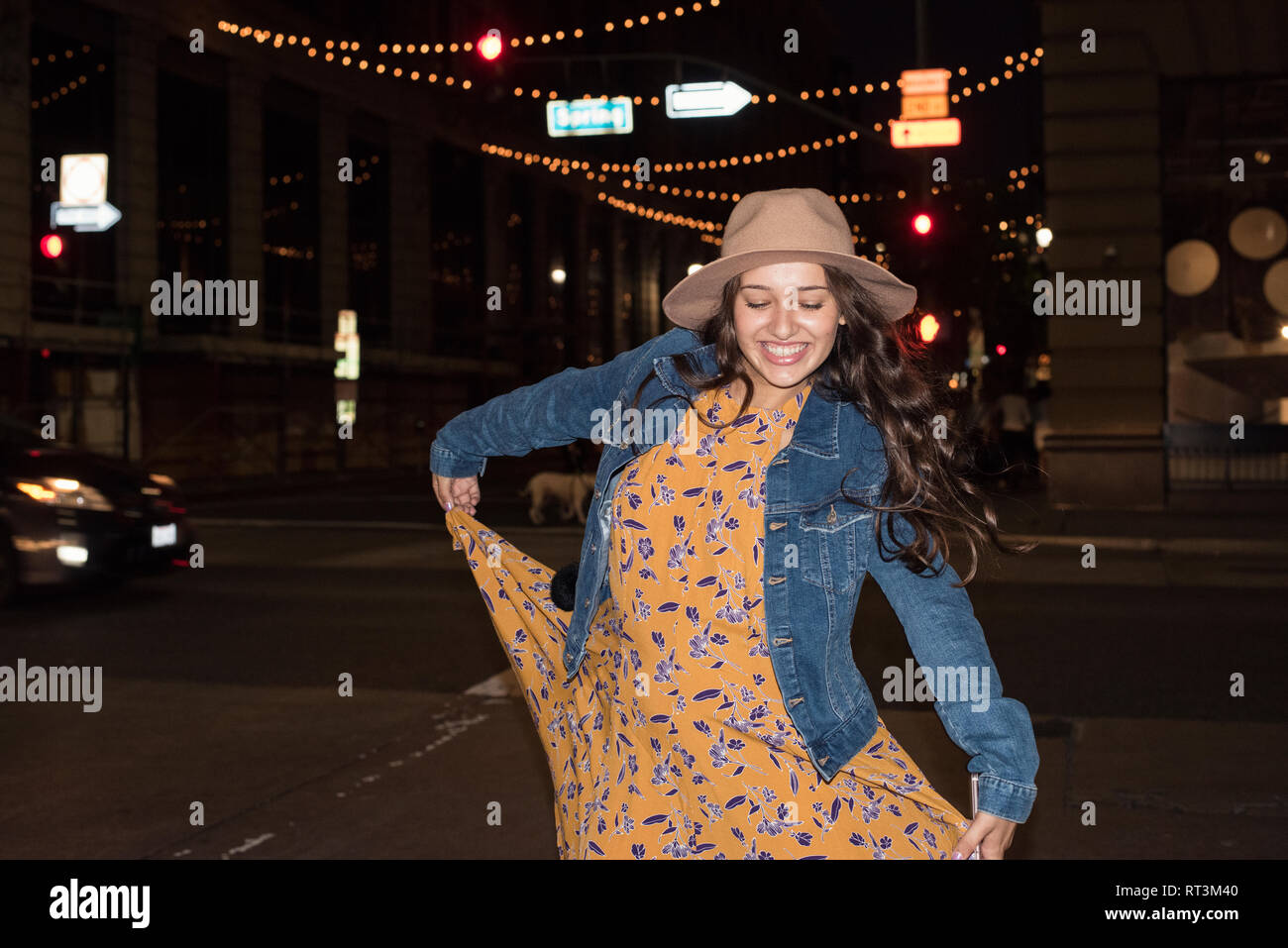 Caucasian woman dancing night outdoors hi-res stock photography and ...