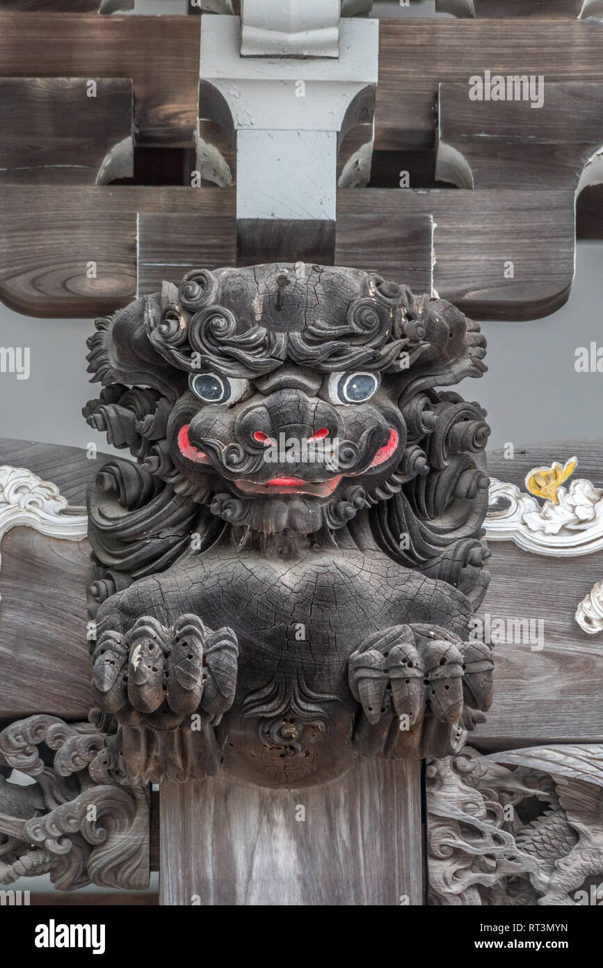 Taito Ward, Tokyo, Japan - August 18, 2017: Wooden carved Shishi Lion ...