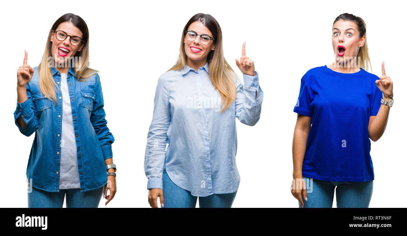 Collage of young beautiful woman wearing glasses over isolated ...