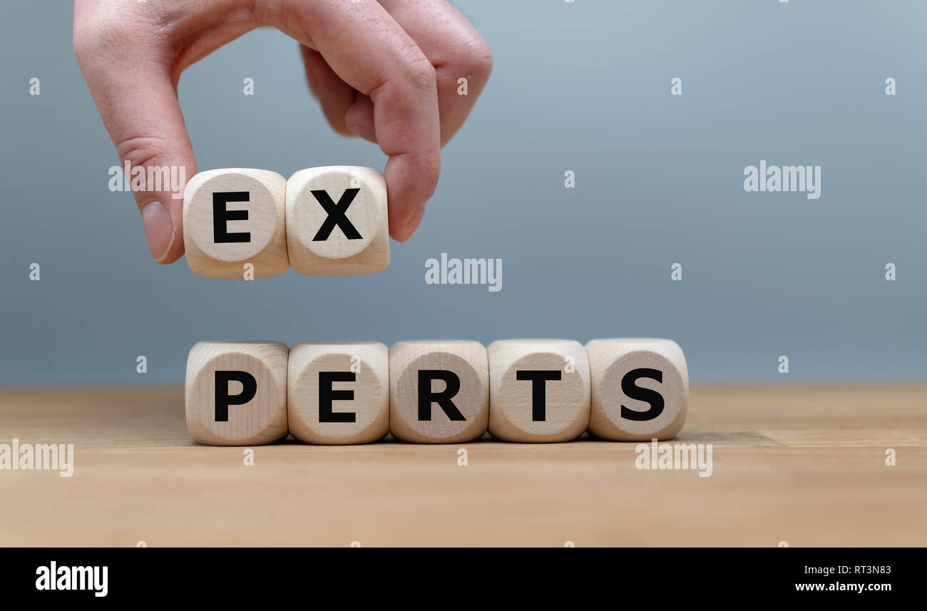 Dice form the word "EXPERTS" while a hand holds the letters "EX Stock ...