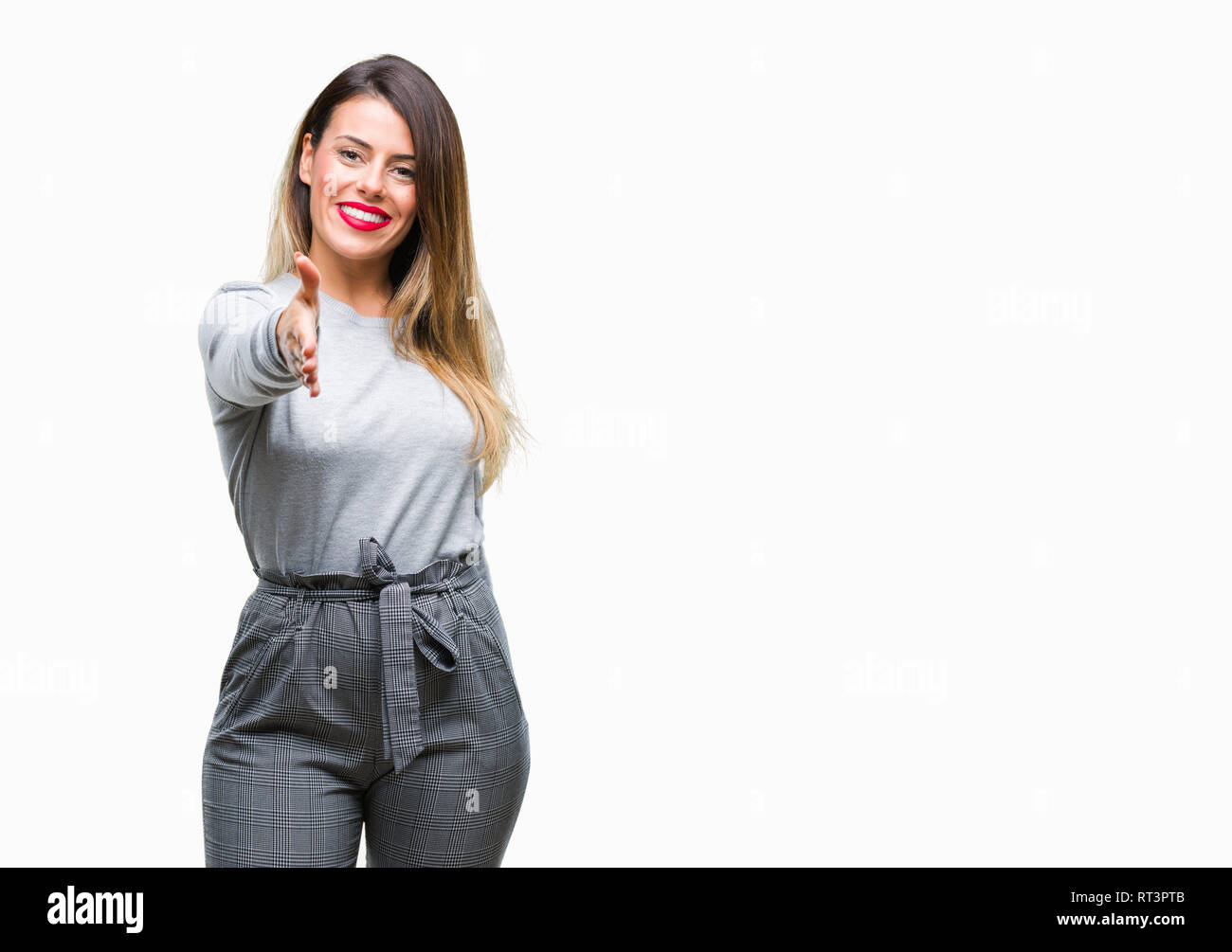 Young beautiful worker business woman over isolated background smiling ...
