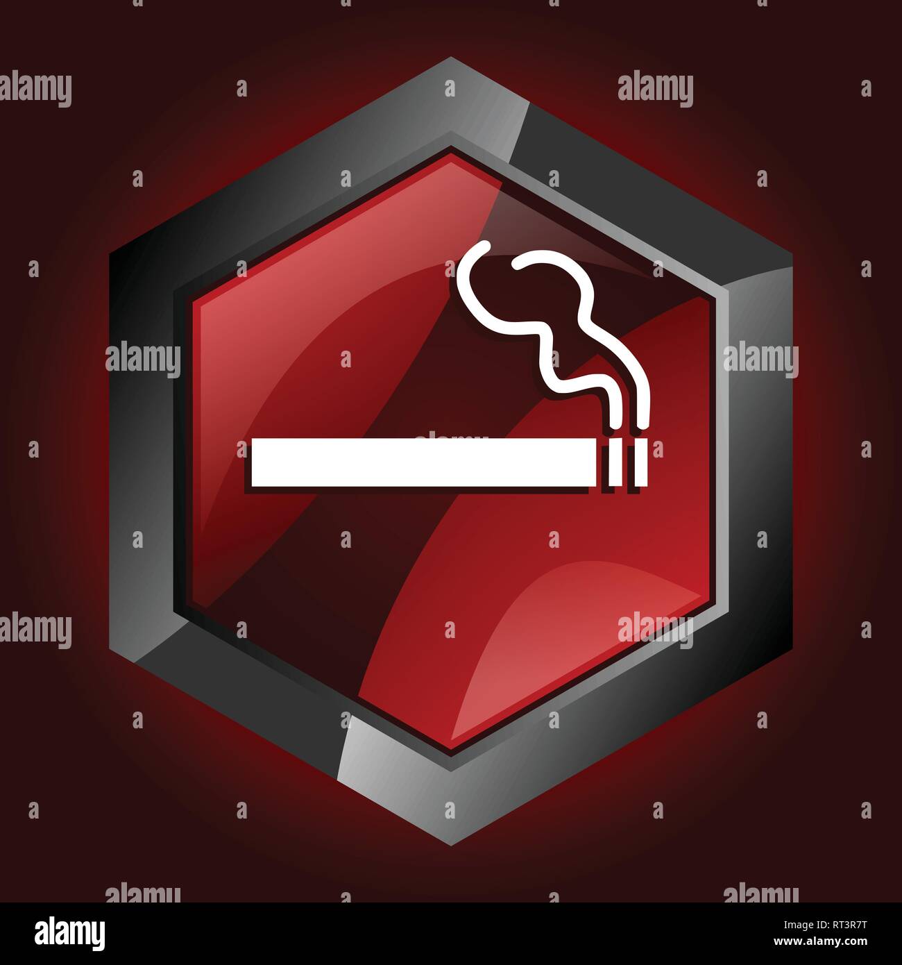 Hexagonal glossy dark red and black web cigarette icon, smoke vector ...
