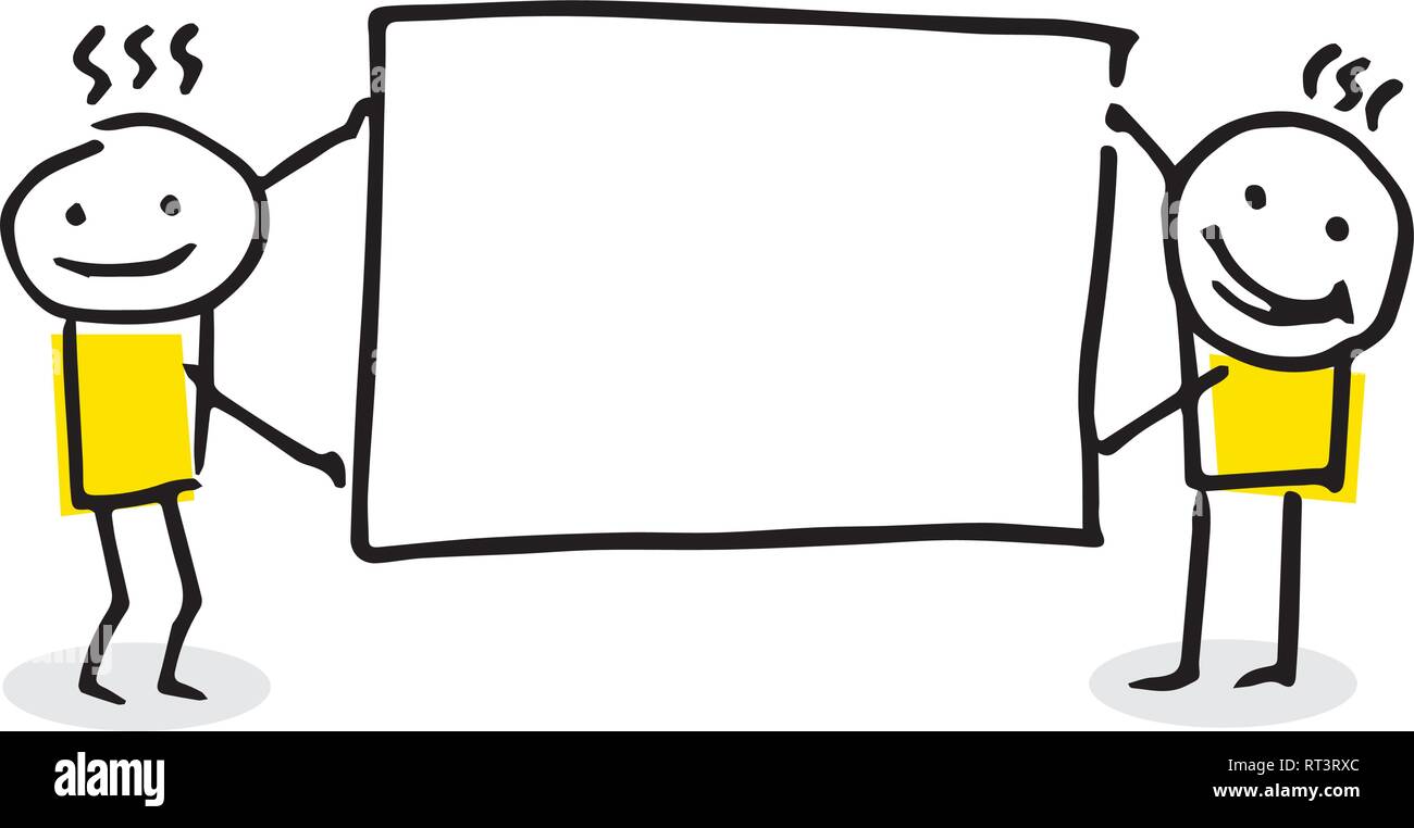 Two stick figure holding a blank board in their hands. Creative hand ...