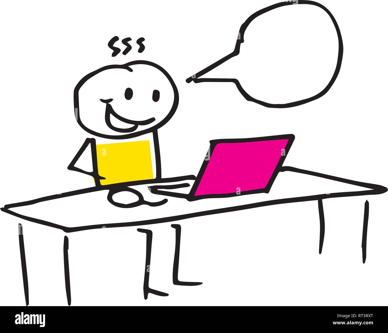 Stick figure character is working hard on his laptop Stock Vector Image ...