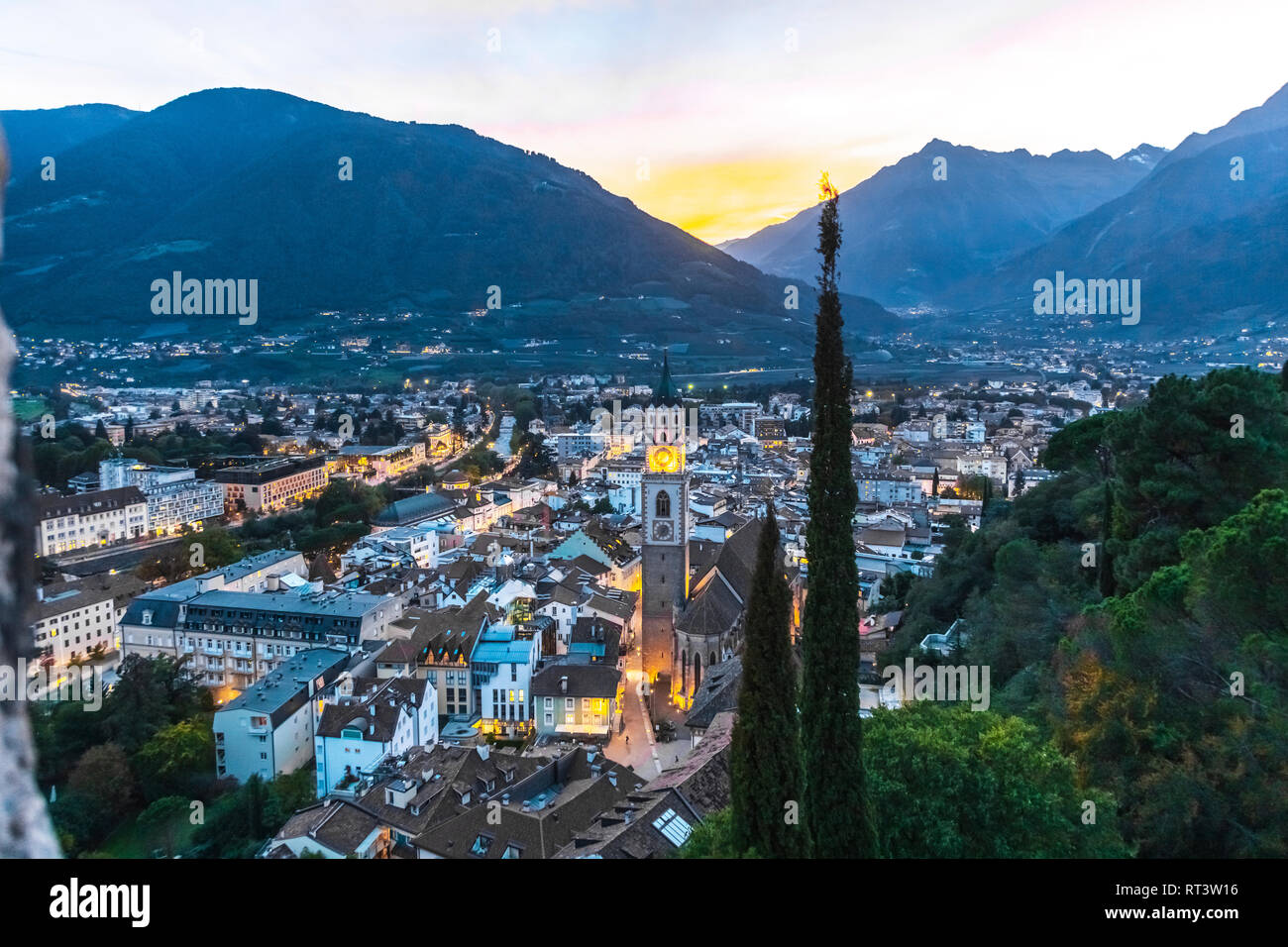 Italy, Alto Adige, Meran, cityscape at sunset Stock Photo - Alamy