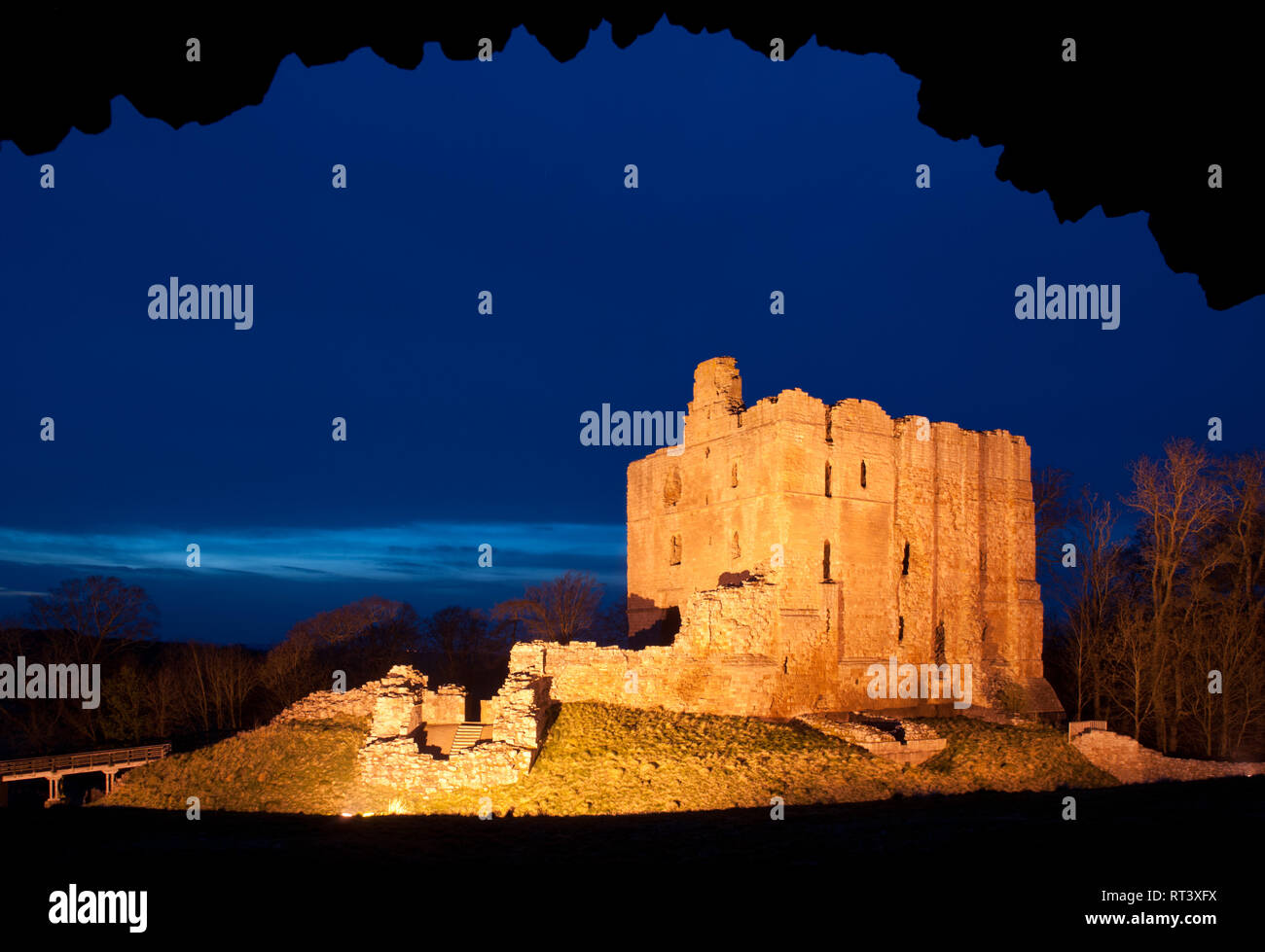 An evening view of the keep of the English fortress of Norham Castle on ...