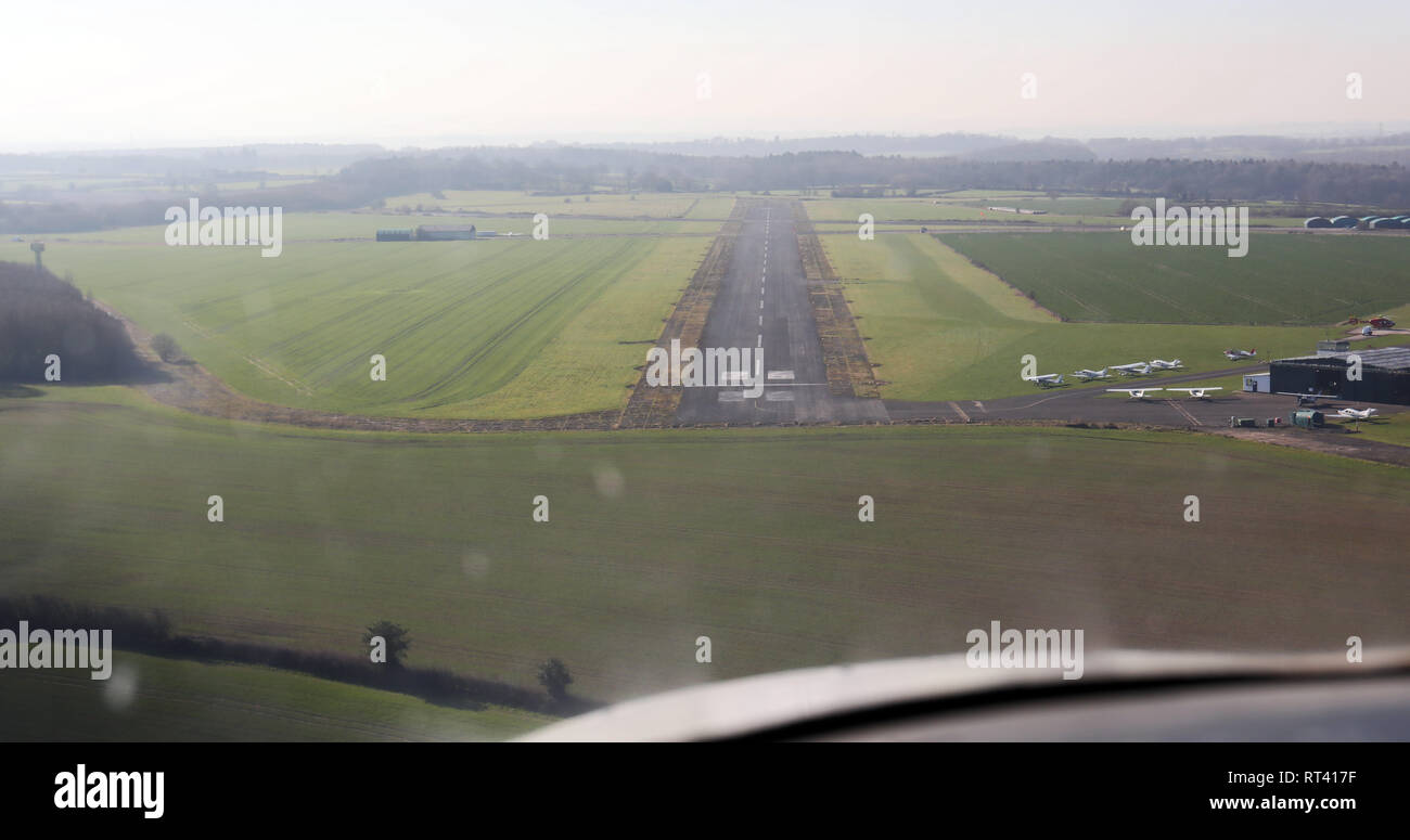 aerial cockpit view coming into land at Tatenhill Airfield near Derby ...