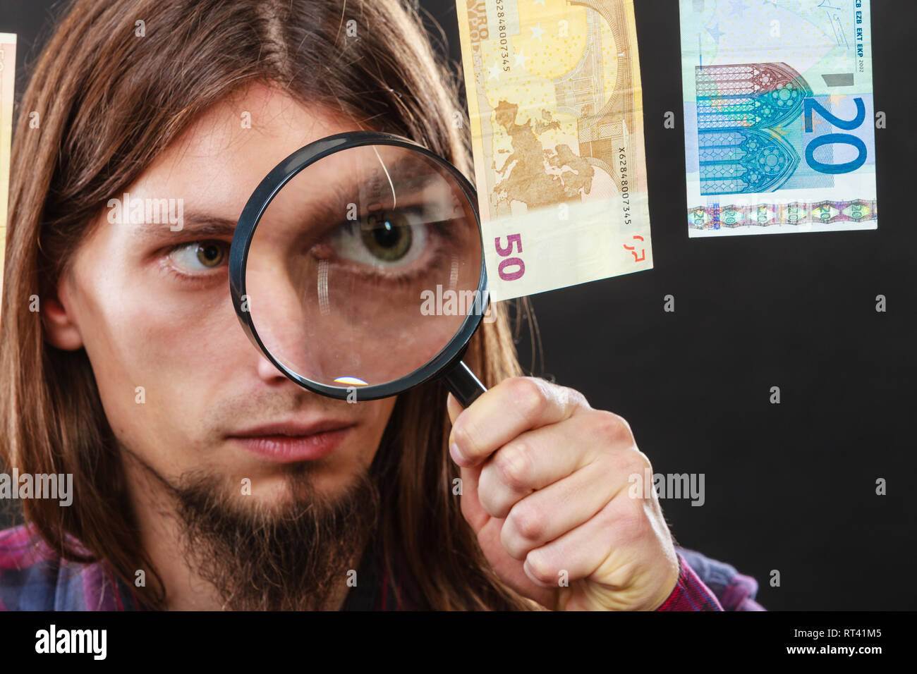 Currency exchange concept. Man worker check verify money cash. Payment ...