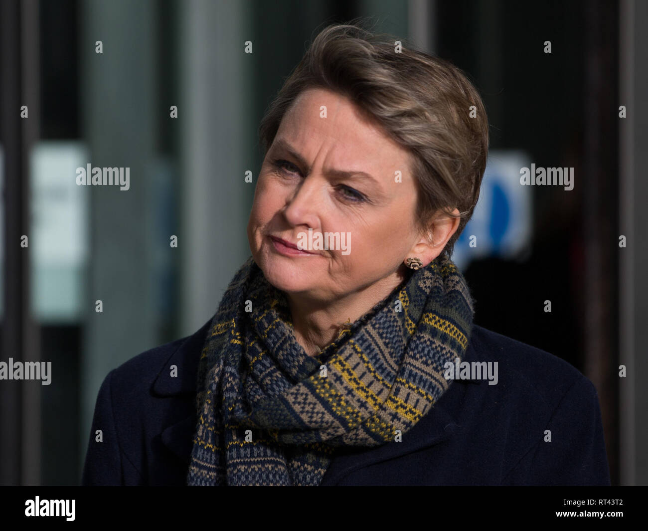 Yvette Cooper MP, departs the BBC following the Andrew Marr Show ...