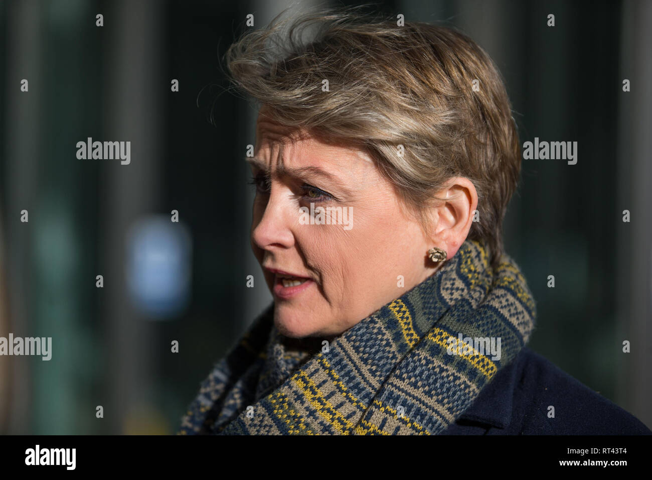 Yvette Cooper MP, departs the BBC following the Andrew Marr Show ...