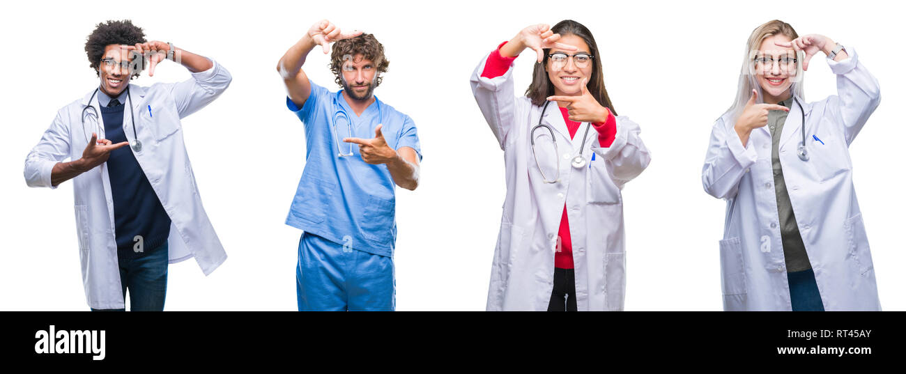 Collage of group of doctor, nurse, surgeon people over isolated ...