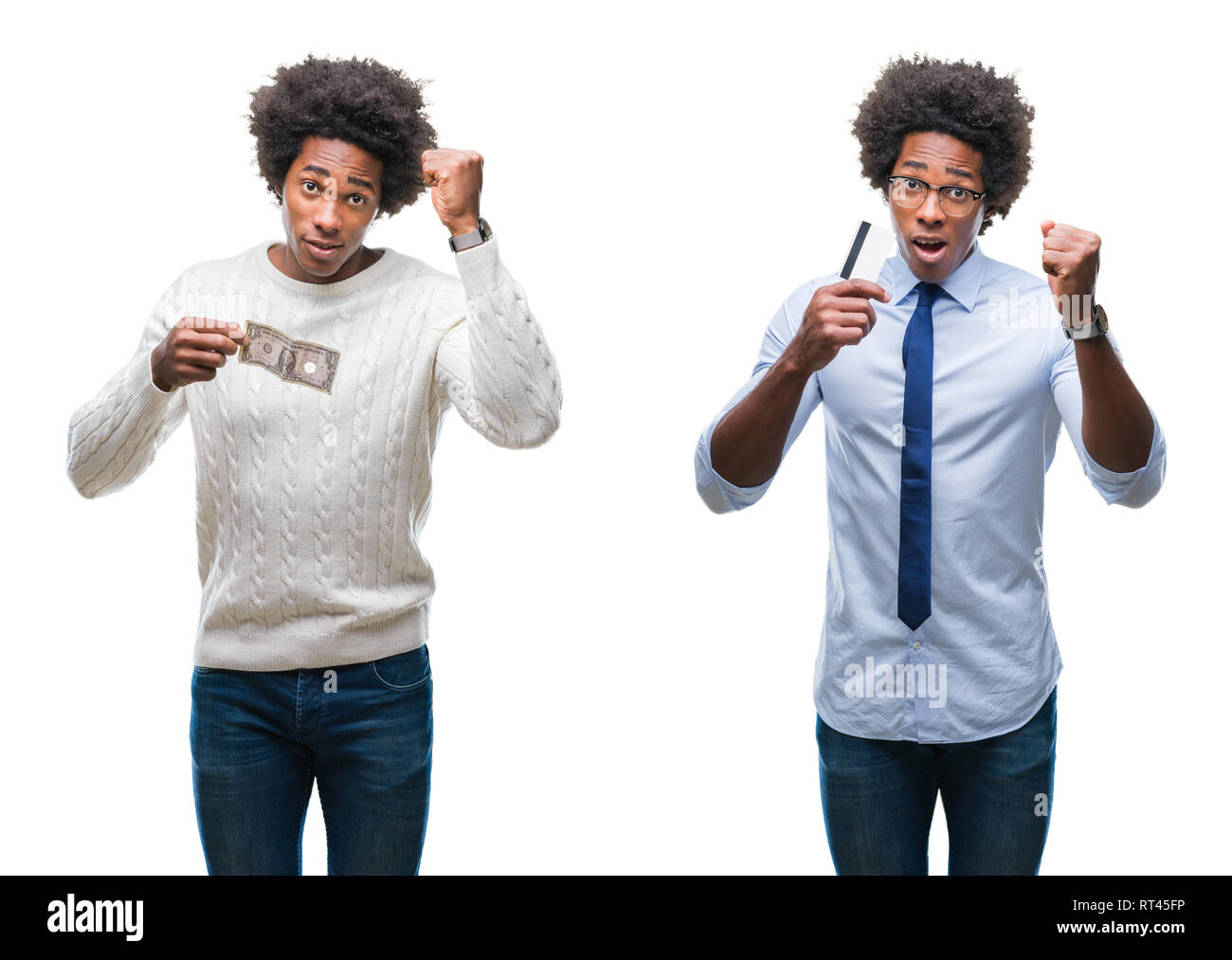 Collage of african american young business man holding dollar and ...