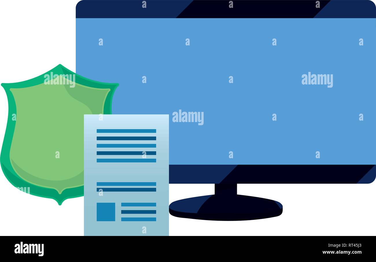 computer monitor data shield protection vector illustration design ...